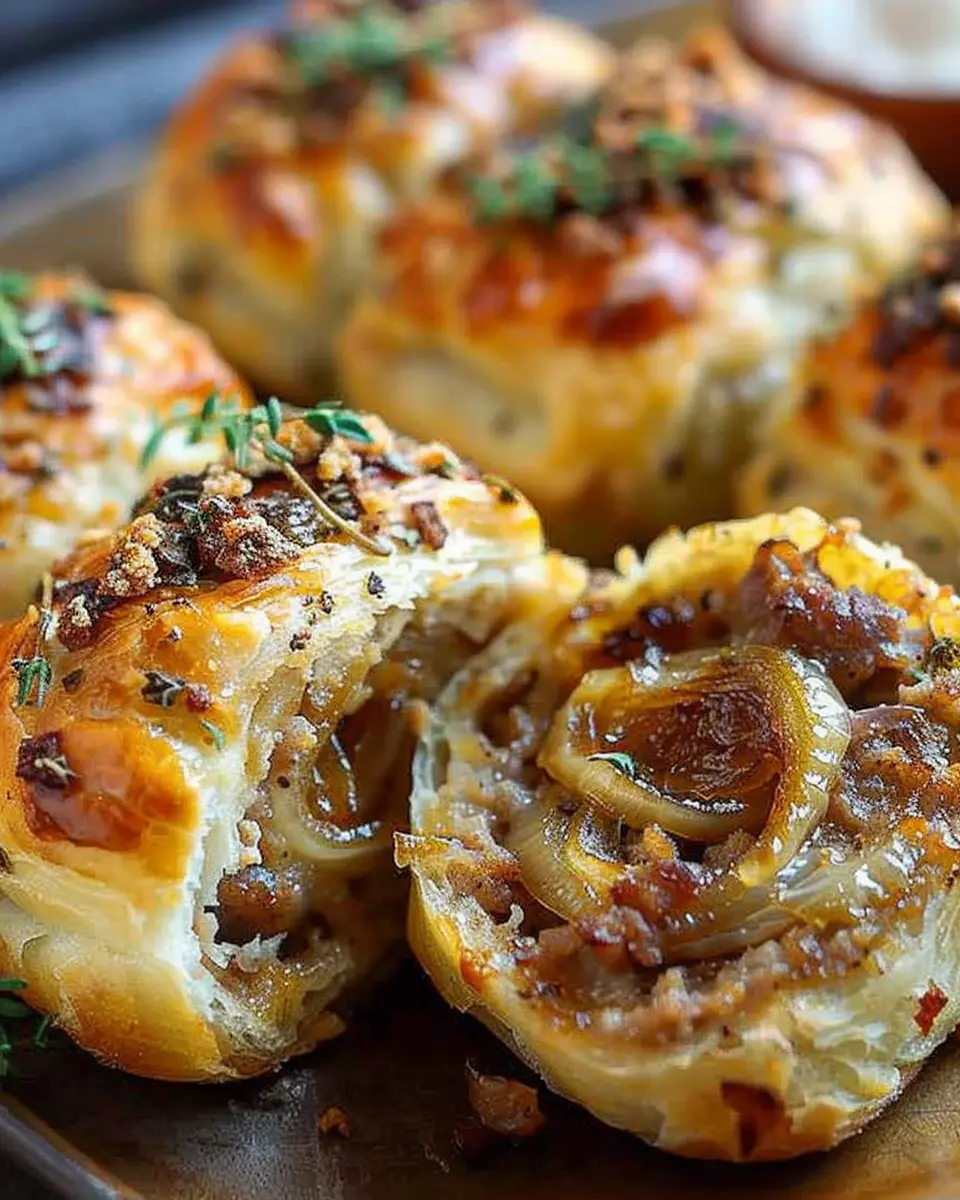 savory french onion sausage rolls