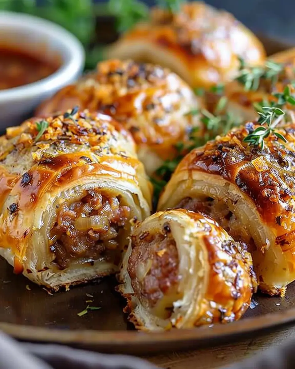 savory french onion sausage rolls